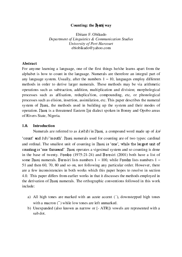 (PDF) Counting the Ibani way