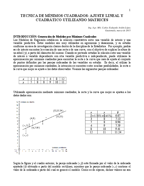 (PDF) MÍNIMOS CUADRADOS UTILIZANDO MATRICES