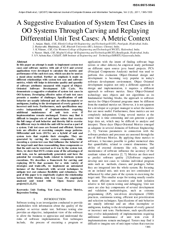 (PDF) A Suggestive Evaluation of System Test Cases in OO Systems