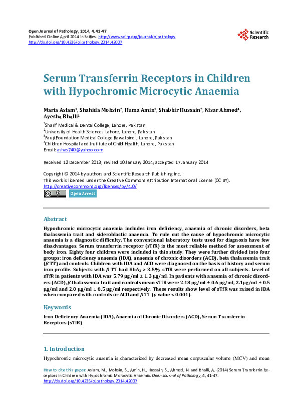 (PDF) Serum Transferrin Receptors in Children with Hypochromic ...