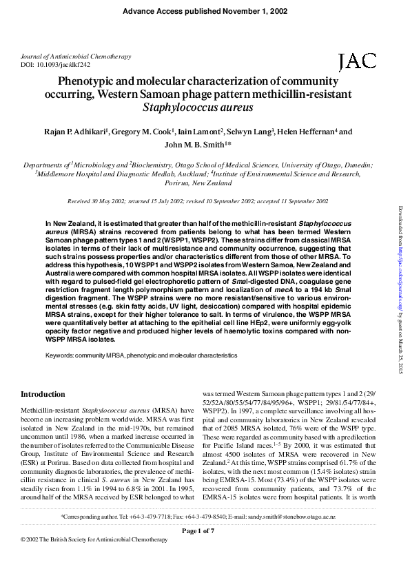 (PDF) Phenotypic and molecular characterization of community occurring, Western Samoan phage ...