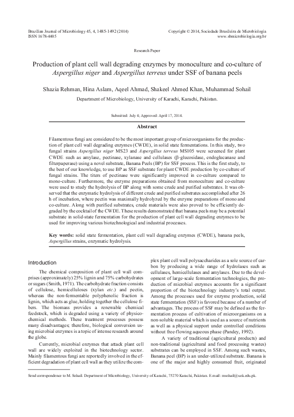 (PDF) Production of plant cell wall degrading enzymes by monoculture and co-culture of ...
