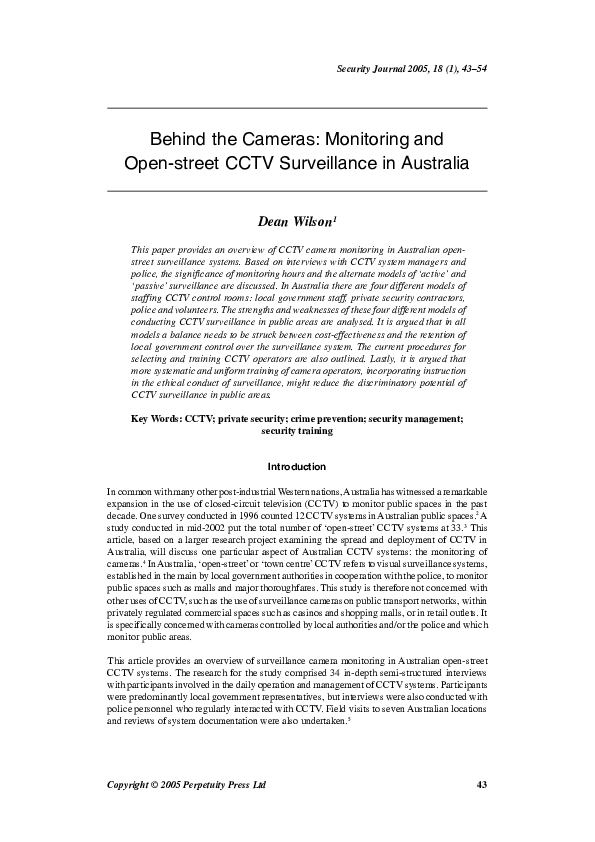 (PDF) Behind the Cameras: Monitoring and Open-Street CCTV in Australia