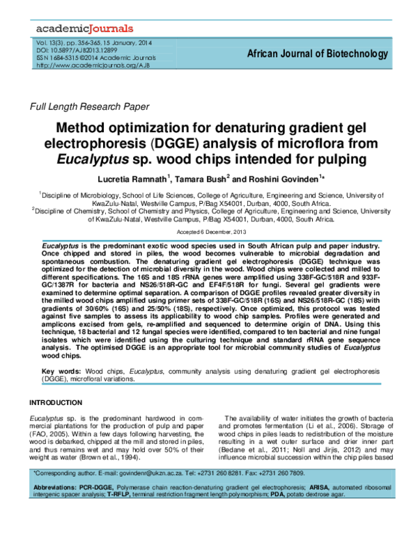 (PDF) Method optimization for denaturing gradient gel electrophoresis (DGGE) analysis of ...