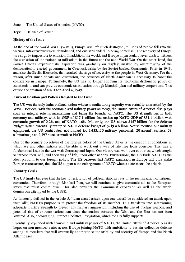 (DOC) Position paper of USA in Model United Nation