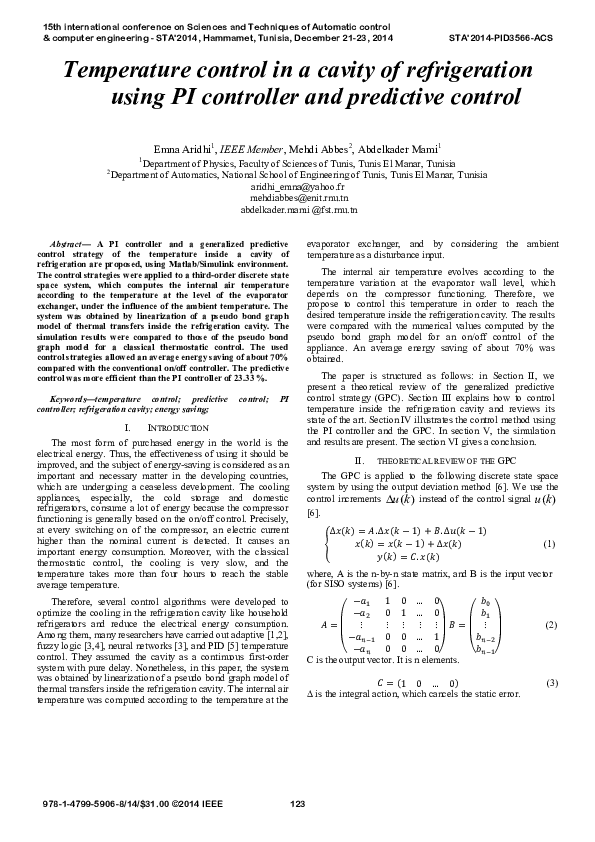 (PDF) Temperature control in a cavity of refrigeration using PI controller and predictive control