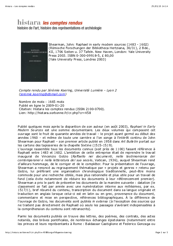 (PDF) « John Shearman, Raphael in early modern sources (1483-1602 ...