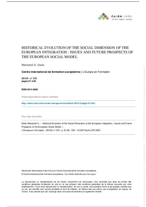 (PDF) Historical Evolution of the Social Dimension of the European ...