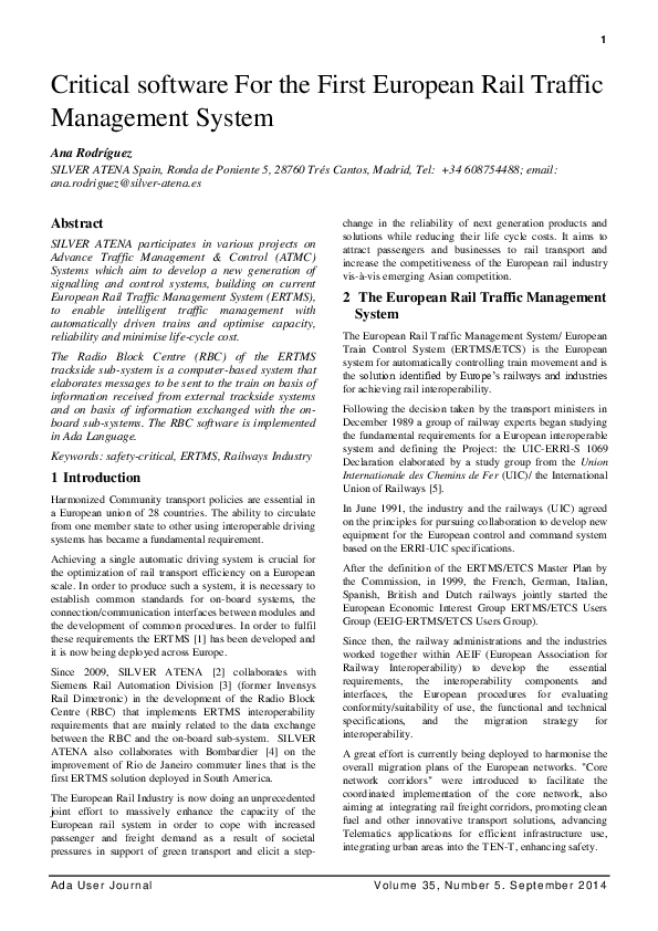 (PDF) Critical software For the First European Rail Traffic Management ...