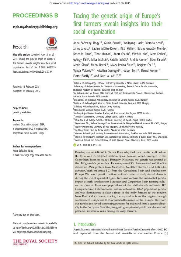 (PDF) Tracing the genetic origin of Europe’s first farmers reveals ...