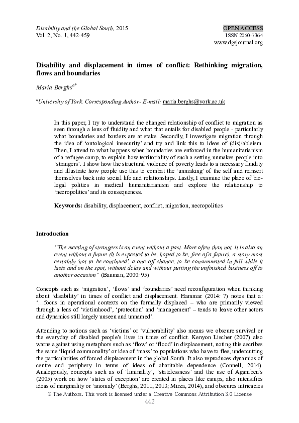 (PDF) Disability and Migration in Conflict Contexts