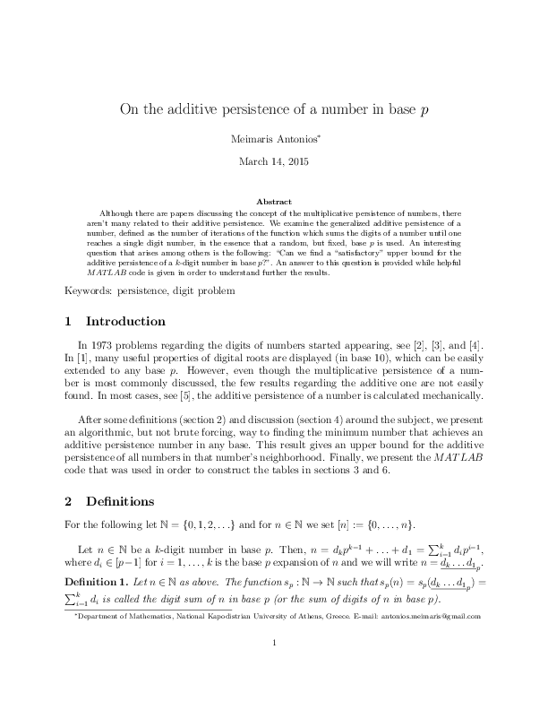 (PDF) On the additive persistence of a number in base p