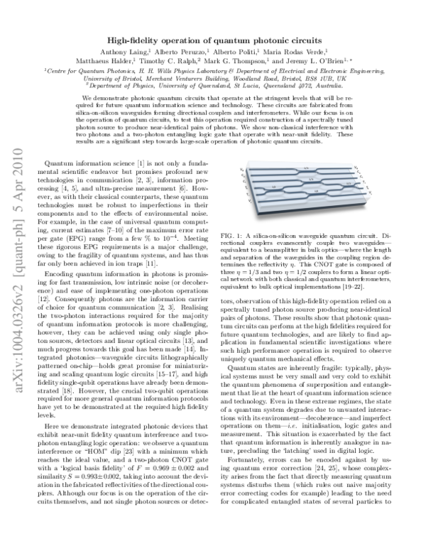 (PDF) High-fidelity operation of quantum photonic circuits