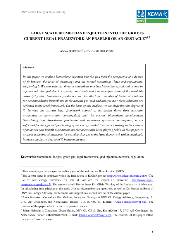 (PDF) Large Scale Biomethane Injection into the Grid: Is Current Legal ...