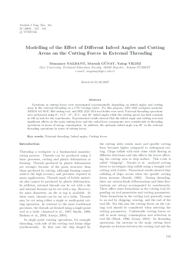 (PDF) Modelling of the Effect of Different Infeed Angles and Cutting ...