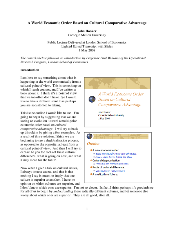 (PDF) A world economic order based on cultural comparative advantage