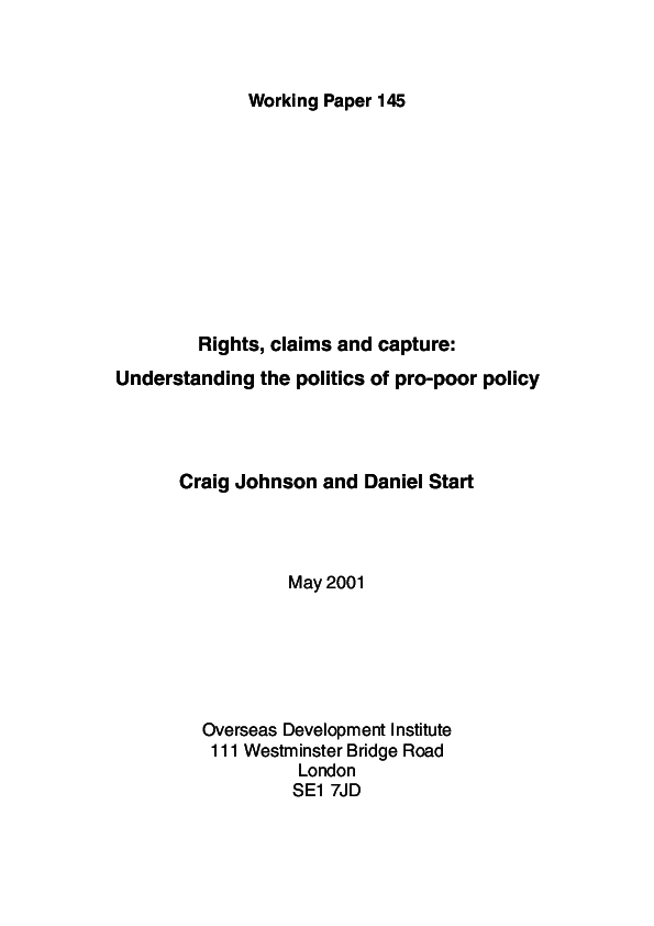 (PDF) Rights, claims and capture: Understanding the politics of pro ...