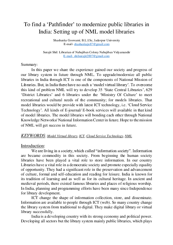 (PDF) To find a ‘Pathfinder’ to modernize public libraries in India ...