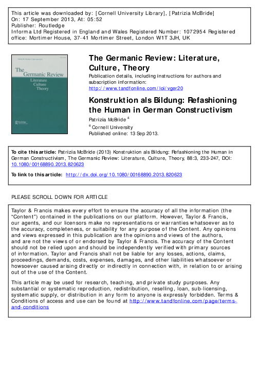 (PDF) Konstruktion als Bildung: Refashioning the Human in German ...