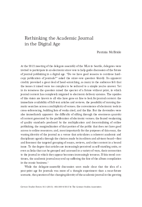 (PDF) Rethinking the Academic Journal in the Digital Age
