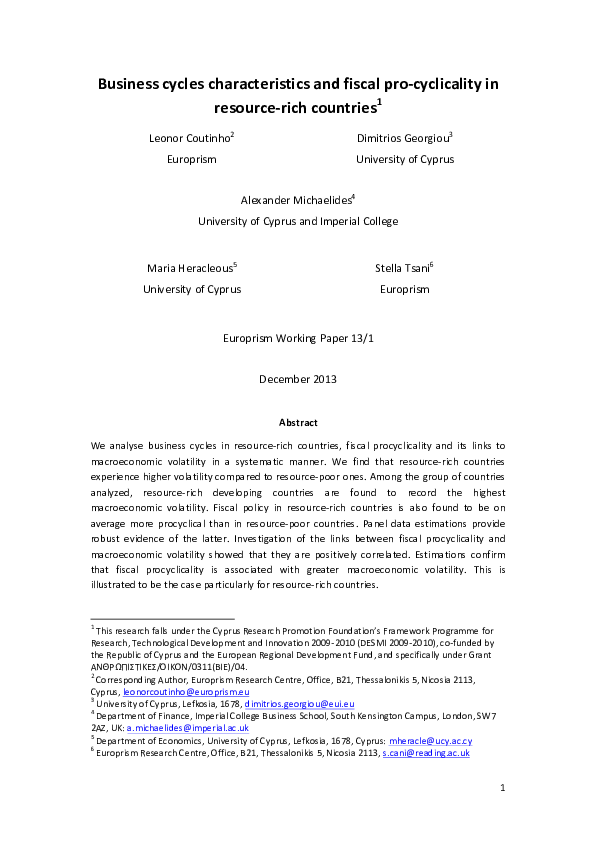 (PDF) Business cycles characteristics and fiscal pro-cyclicality in ...