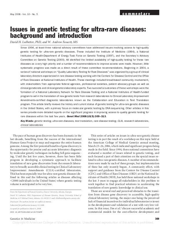 (PDF) Issues in genetic testing for ultra-rare diseases: background and ...
