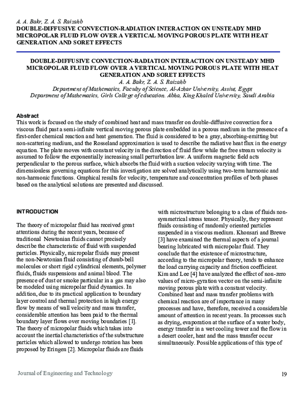 (PDF) DOUBLE-DIFFUSIVE CONVECTION-RADIATION INTERACTION ON UNSTEADY MHD MICROPOLAR FLUID FLOW ...