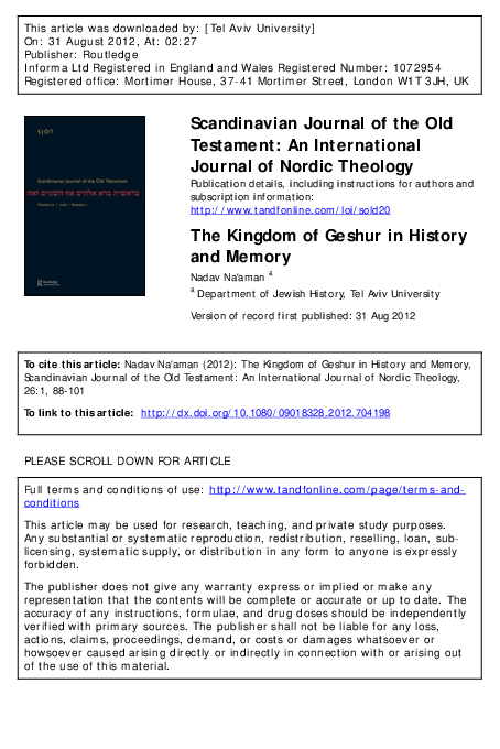 (PDF) The Kingdom of Geshur in History and Memory, Scandinavian Journal ...