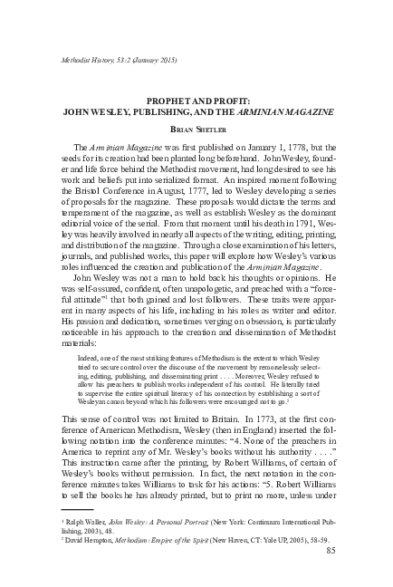 (PDF) Prophet and Profit: John Wesley, Publishing, and the Arminian ...