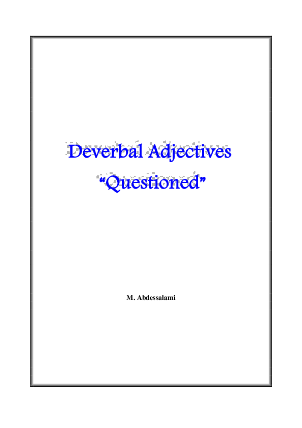 (PDF) Deverbal Adjectives Questioned