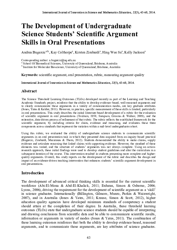 (PDF) The Development of Undergraduate Science Students’ Scientific ...