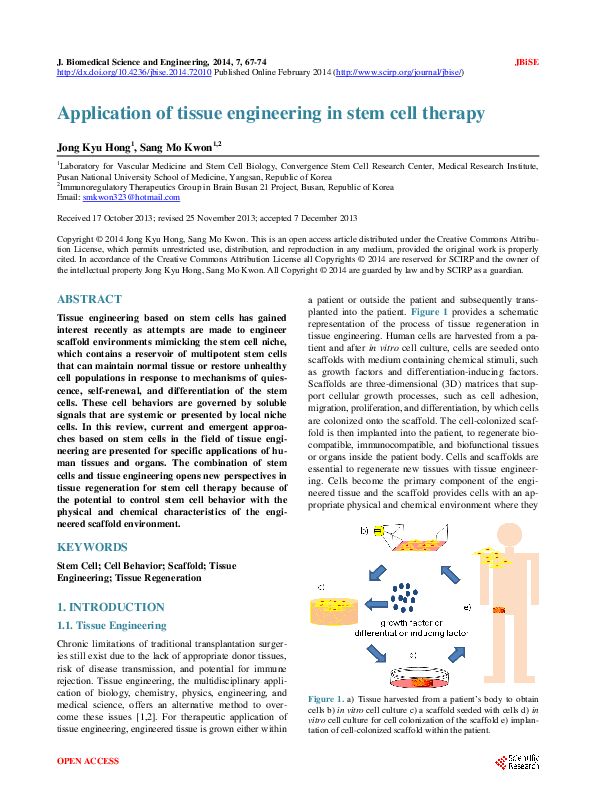 (PDF) Application of tissue engineering in stem cell therapy