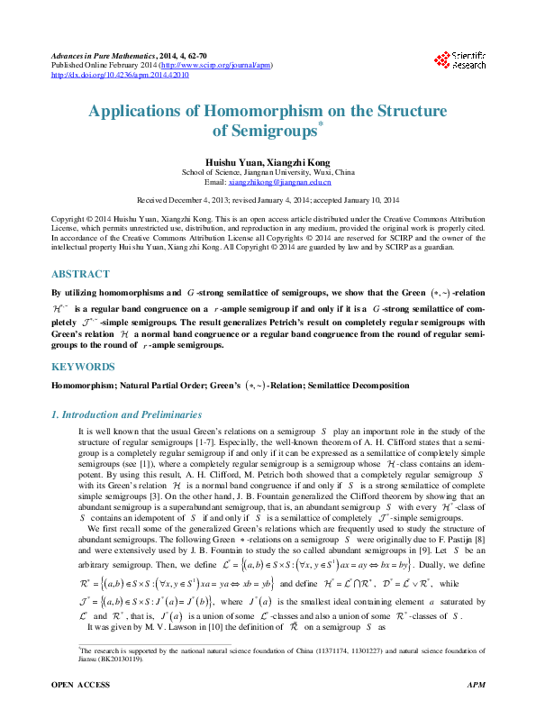 Pdf Applications Of Homomorphism On The Structure Of Semigroups
