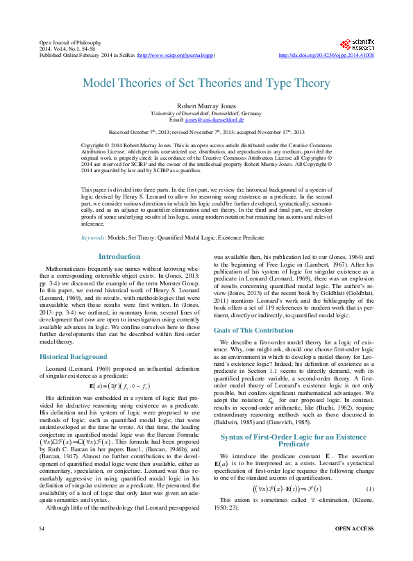 (PDF) Model Theories of Set Theories and Type Theory