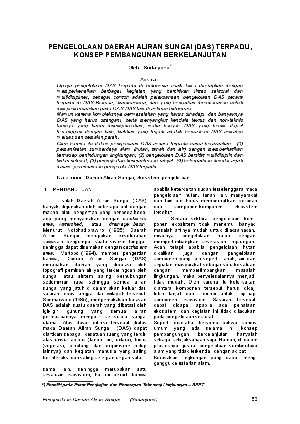 Pdf Pengelolaan Daerah Aliran Sungai Das