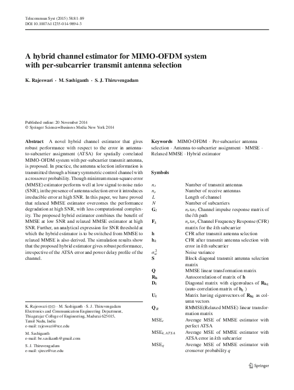 (PDF) A hybrid channel estimator for MIMO-OFDM system with per ...
