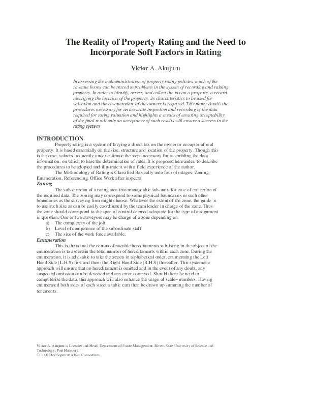 (PDF) THE REALITY OF PROPERTY RATING AND THE NEED TO INCORPORATE SOFT ...