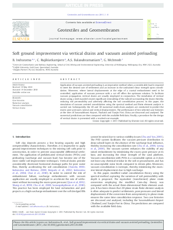 (PDF) Soft ground improvement via vertical drains and vacuum assisted preloading