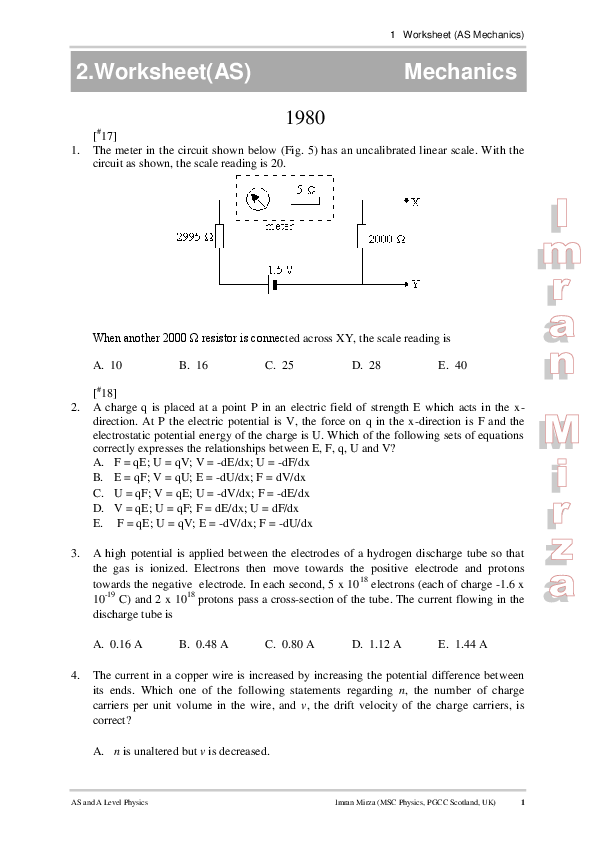 Basic Electricity Worksheets Pdf