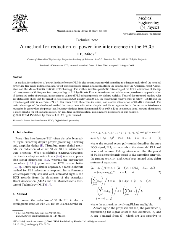 (PDF) A method for reduction of power line interference in the ECG