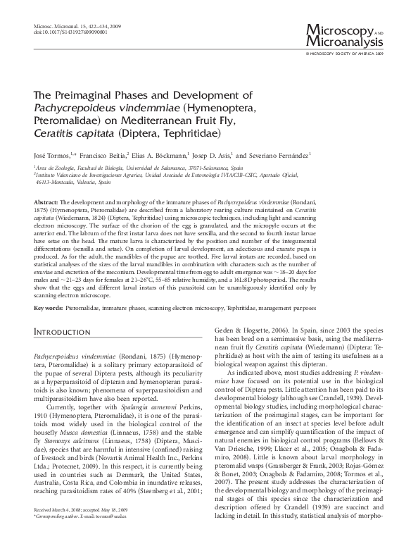 (PDF) The Preimaginal Phases and Development of Pachycrepoideus ...