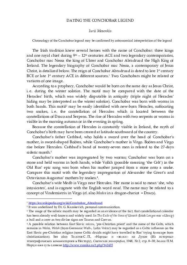 (PDF) DATING THE CONCHOBAR LEGEND | iurii mosenkis - Academia.edu