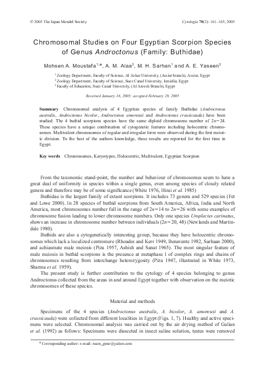 (PDF) Chromosomal Studies on Four Egyptian Scorpion Species of Genus ...
