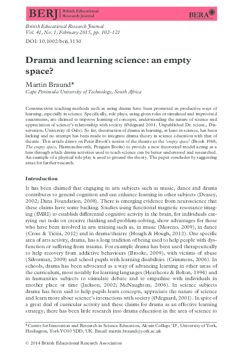 (PDF) Drama and learning science: an empty space?