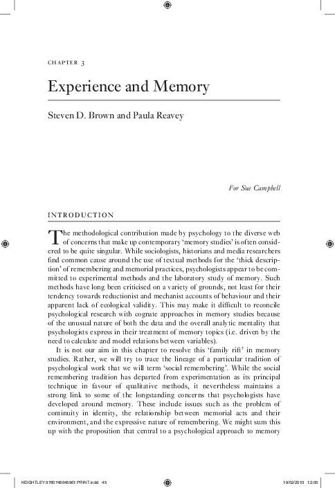 (PDF) Experience and Memory