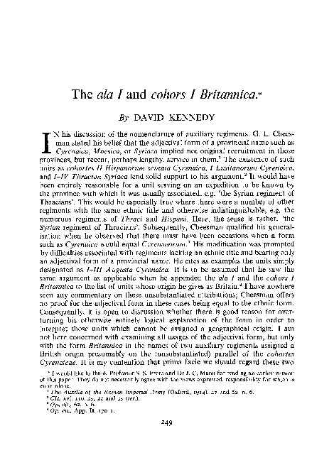 (PDF) The 'ala I' and 'cohors I Britannica'
