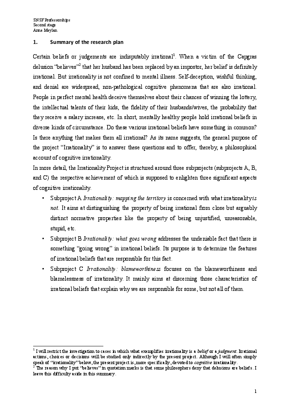 (PDF) Cognitive irrationality: SNF-professorship project, PI: Anne Meylan