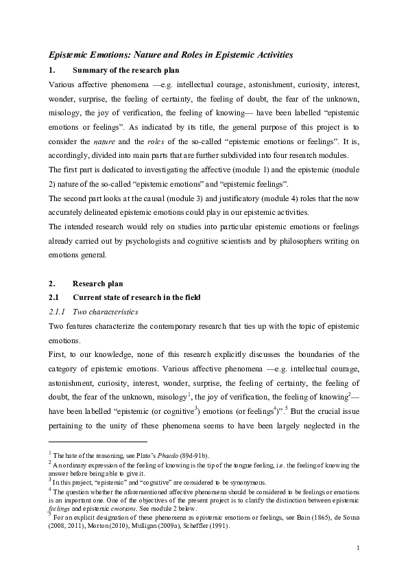 (PDF) Epistemic Emotions: SNF-research project, PI (Pascal Engel and ...
