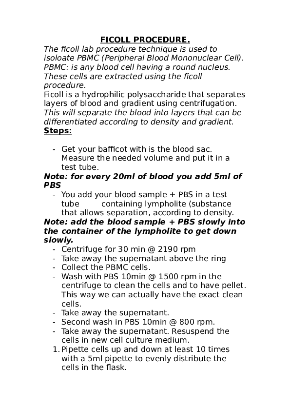 (DOC) Ficoll Procedure for PBMC