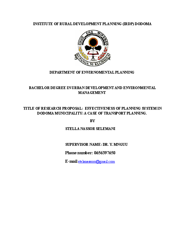 (DOC) effectiveness of transport planning system, in Dodoma municipality